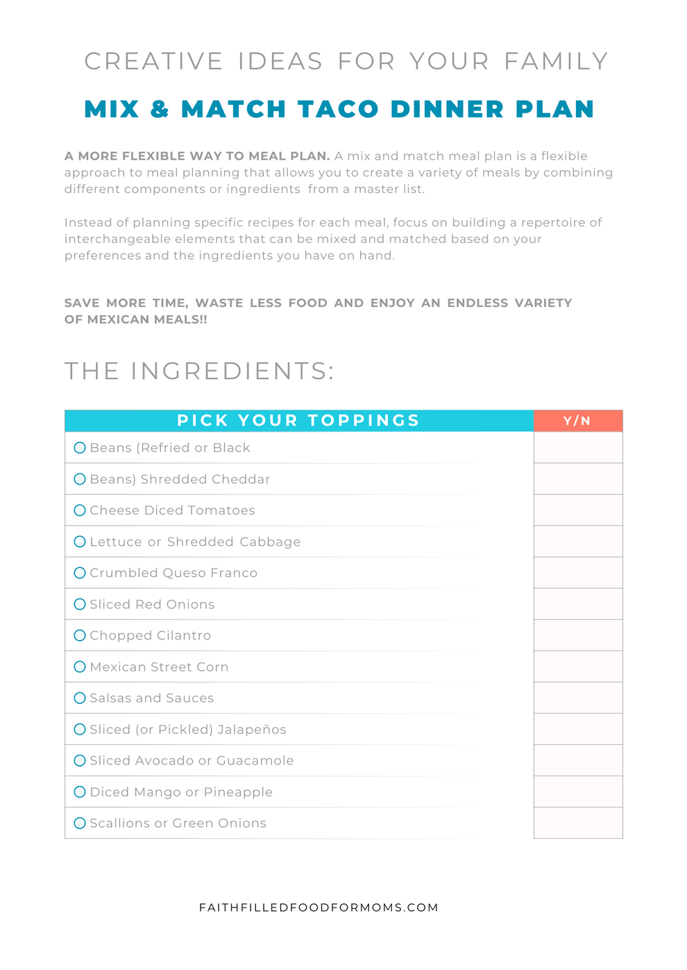 The Taco Toolbox ~ Mexican Mix and Match Meal Planner – Faith Filled ...